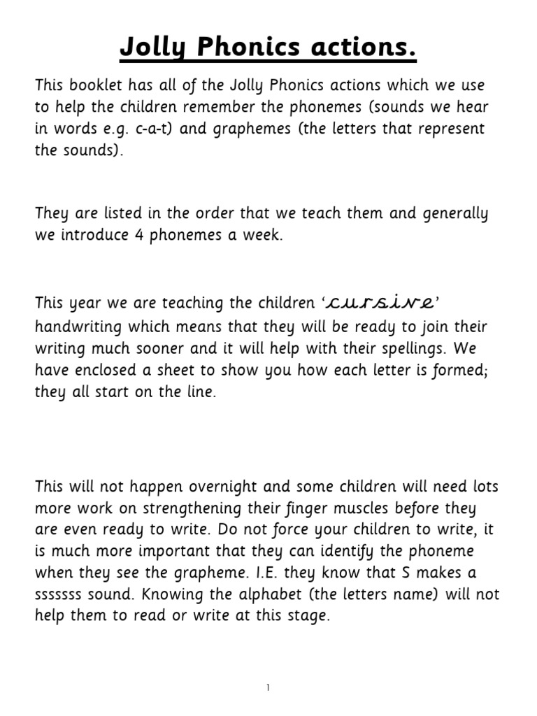 Jolly Phonics Actions A to Z Guide | PDF | Phonics | Orthography