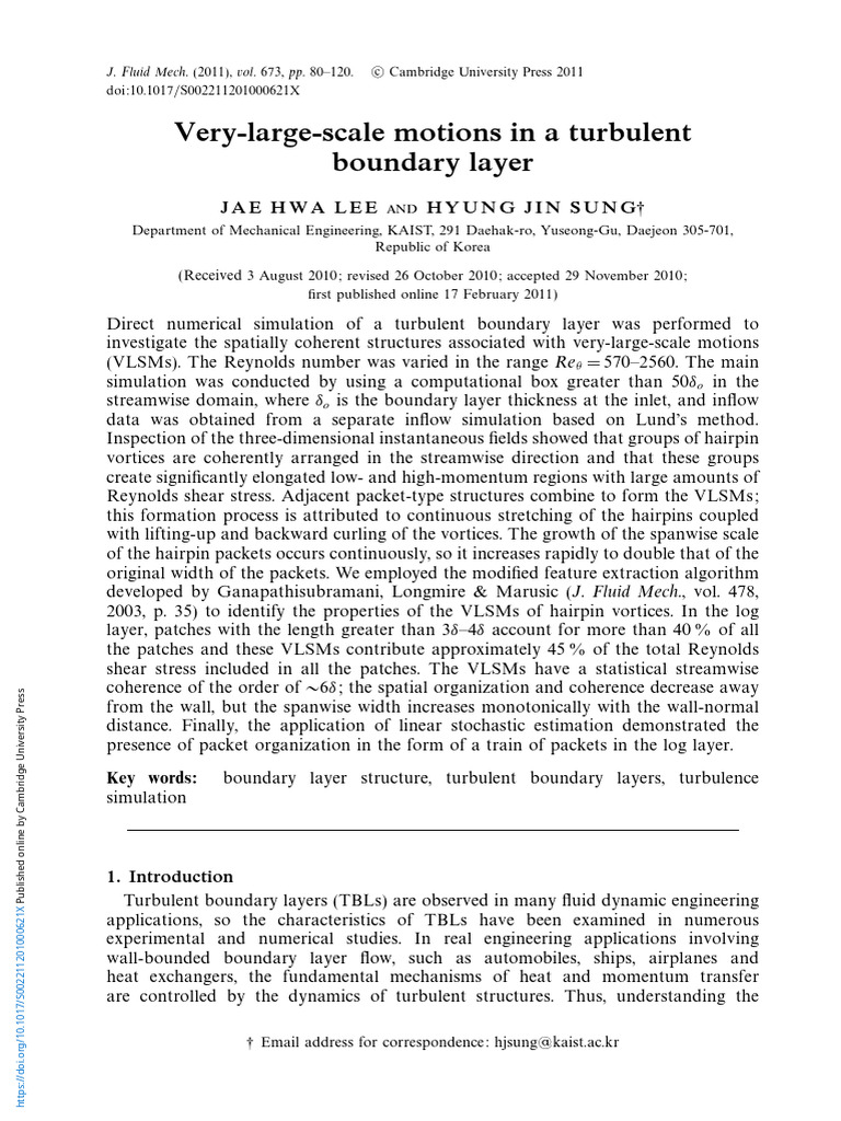 Very Large Scale Motions in A Turbulent Boundary Layer | PDF | Turbulence | Boundary Layer