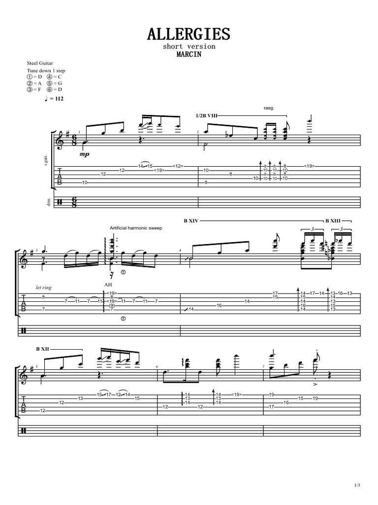 Allergies Excerpt - Marcin | PDF | Guitar Family Instruments | Irish Musical Instruments