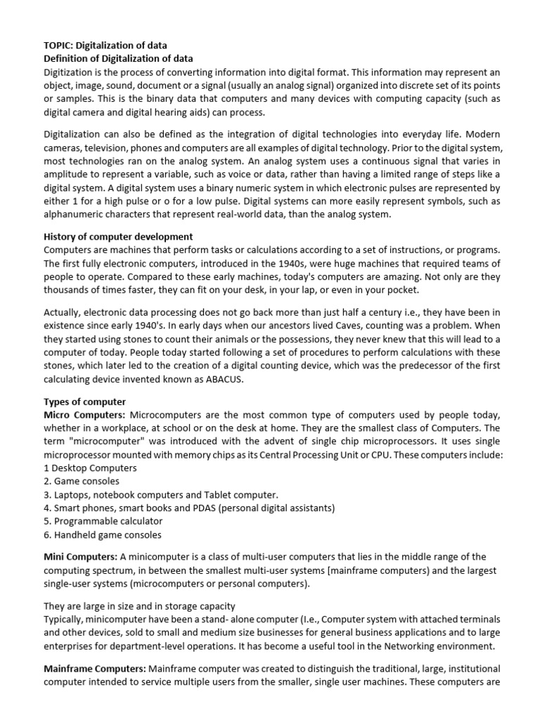 Digitalization of Data | PDF | Central Processing Unit | Supercomputer