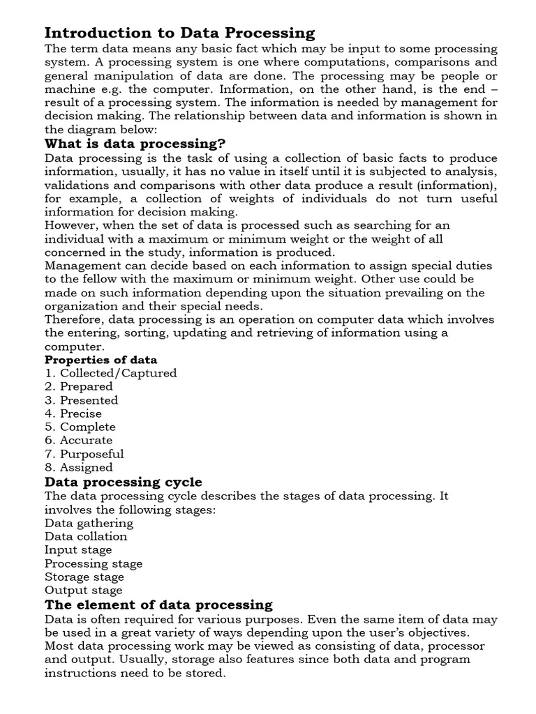 Introduction To Data Processing Data | PDF | Information | Input/Output