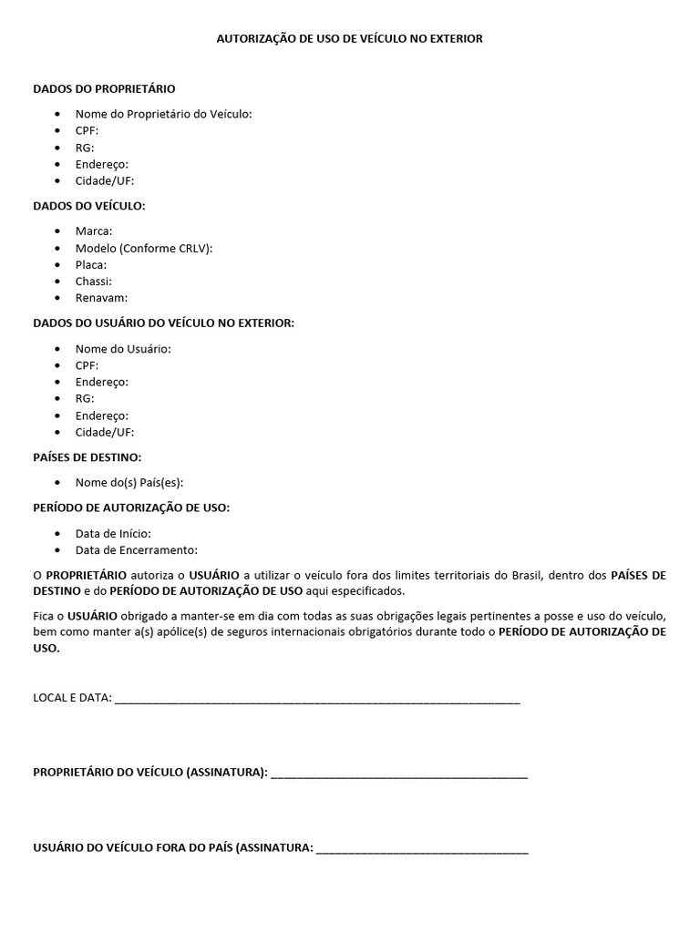 Autorização De Uso De Veículo 01 Pdf