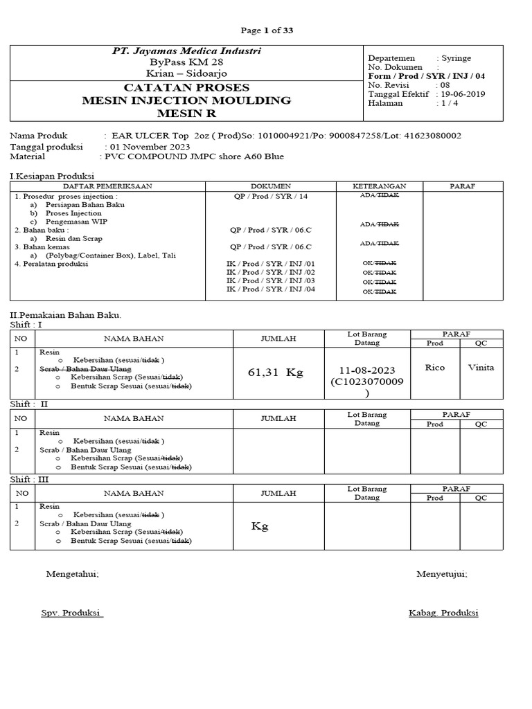 ISO YELLOW TIP & EAR ULCER & Pot Spesimen (01-11-2023) SHIFT 1 | PDF