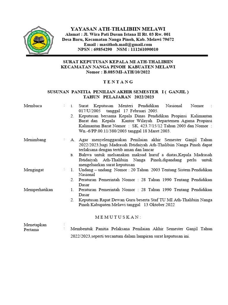 SK Panitia 2022-2023 Ganjil | PDF