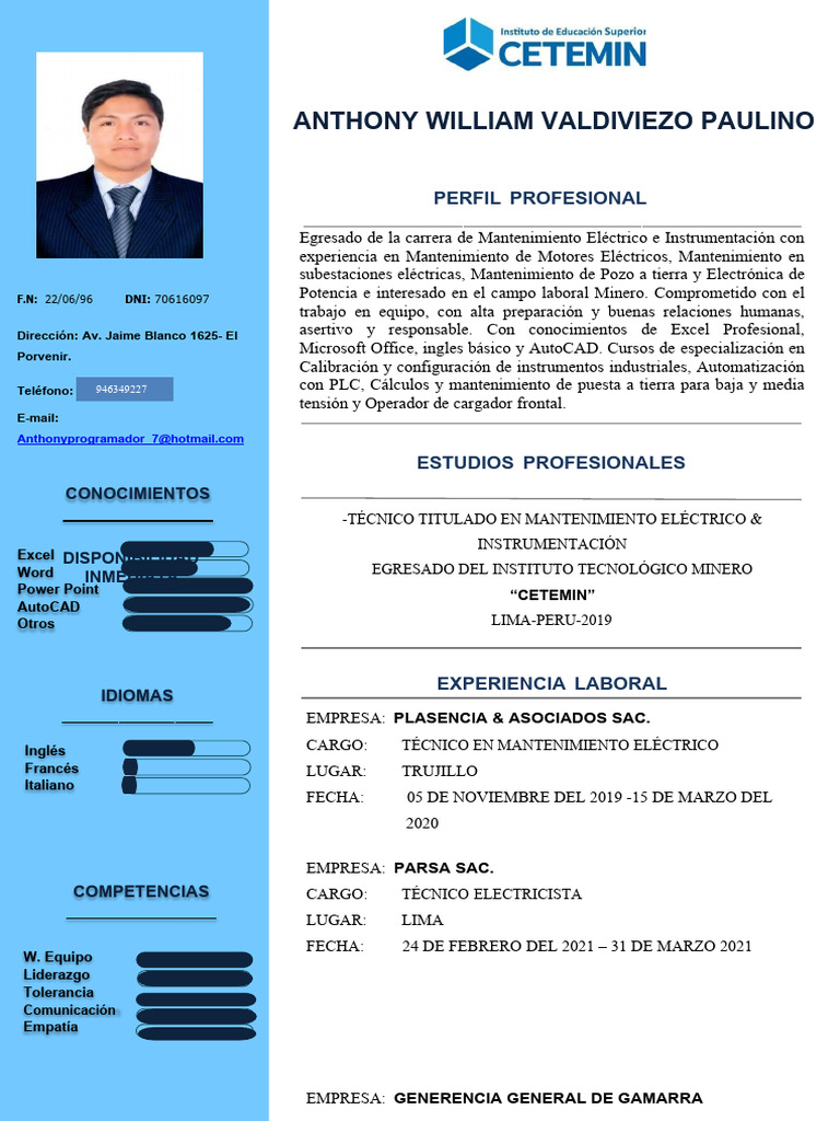 CV 2021 Anthony Valdiviezo Paulino | PDF | Informática