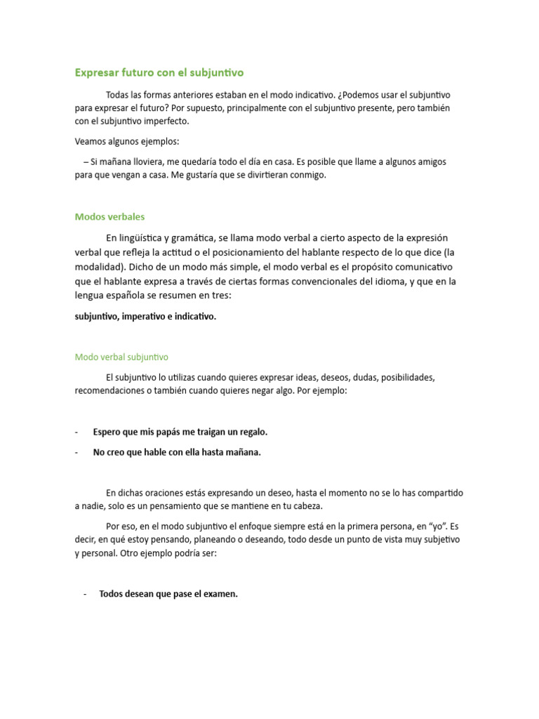 Expresar Futuro Con El Subjuntivo | PDF | Verbo | Gramática