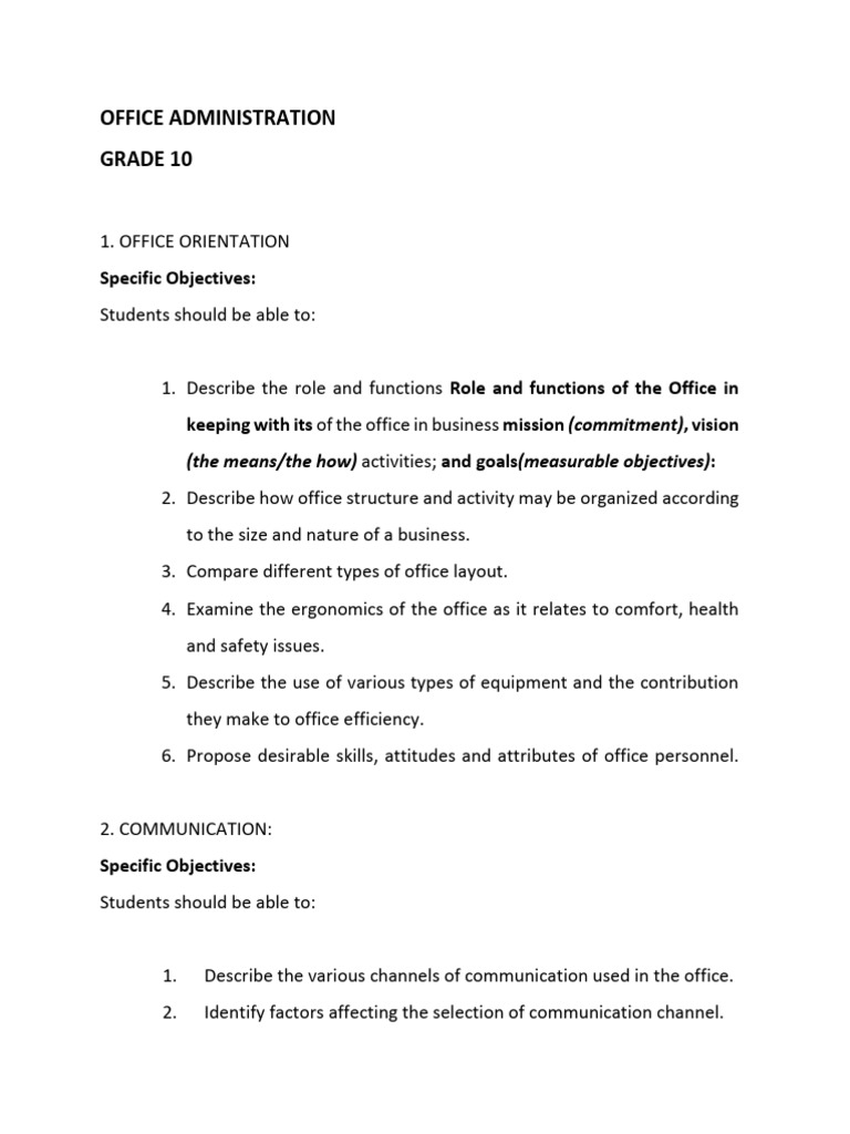 Office Administration Curriculum Guide Grade10 | Download Free PDF ...