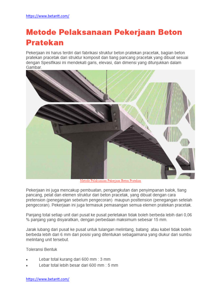 Metode Pelaksanaan Pekerjaan Beton Pratekan | PDF | Griya & Taman