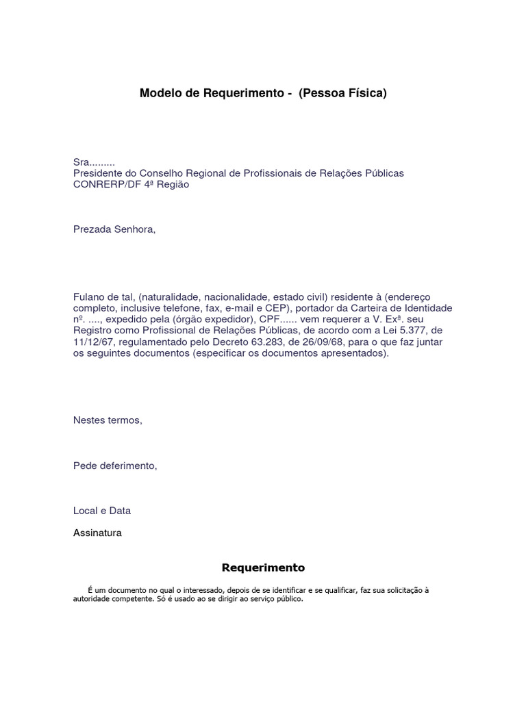 Modelo de Requerimento Pessoa Física | PDF | Brasil | Documento