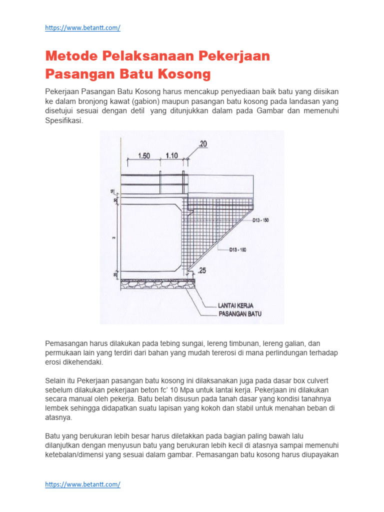 Metode Pelaksanaan Pekerjaan Pasangan Batu Kosong | PDF | Griya & Taman ...
