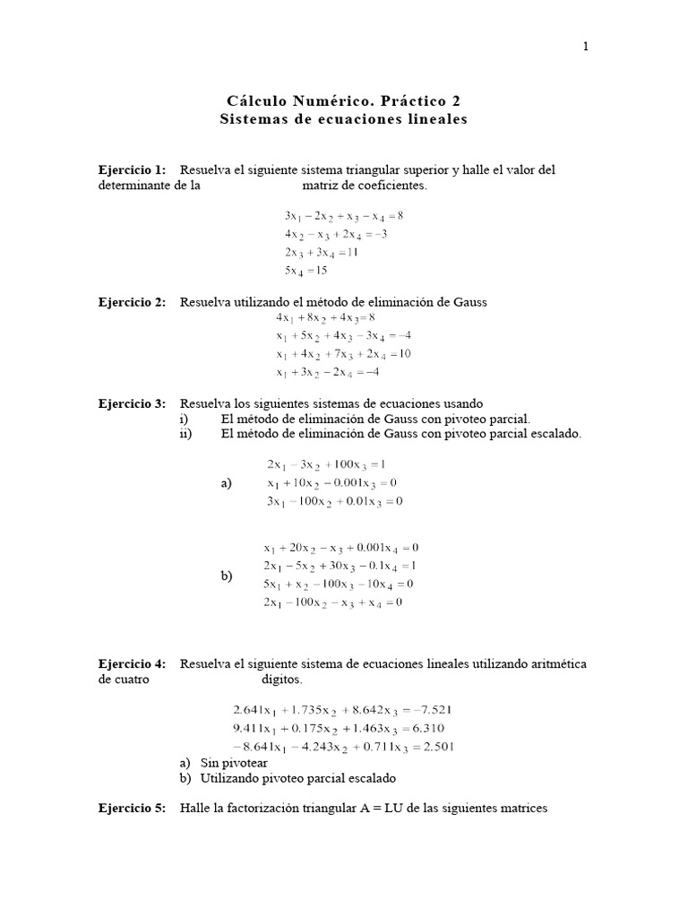 Practico 2 (Sistemas de Ecuaciones Lineales) | PDF | Métodos y materiales de enseñanza