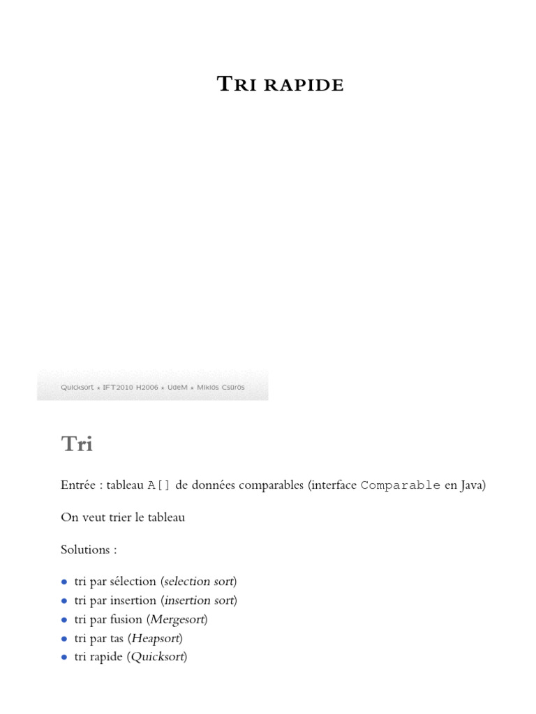 Algorithmes de Tri : Quicksort et Autres | PDF | Programmation informatique | Logique mathématique