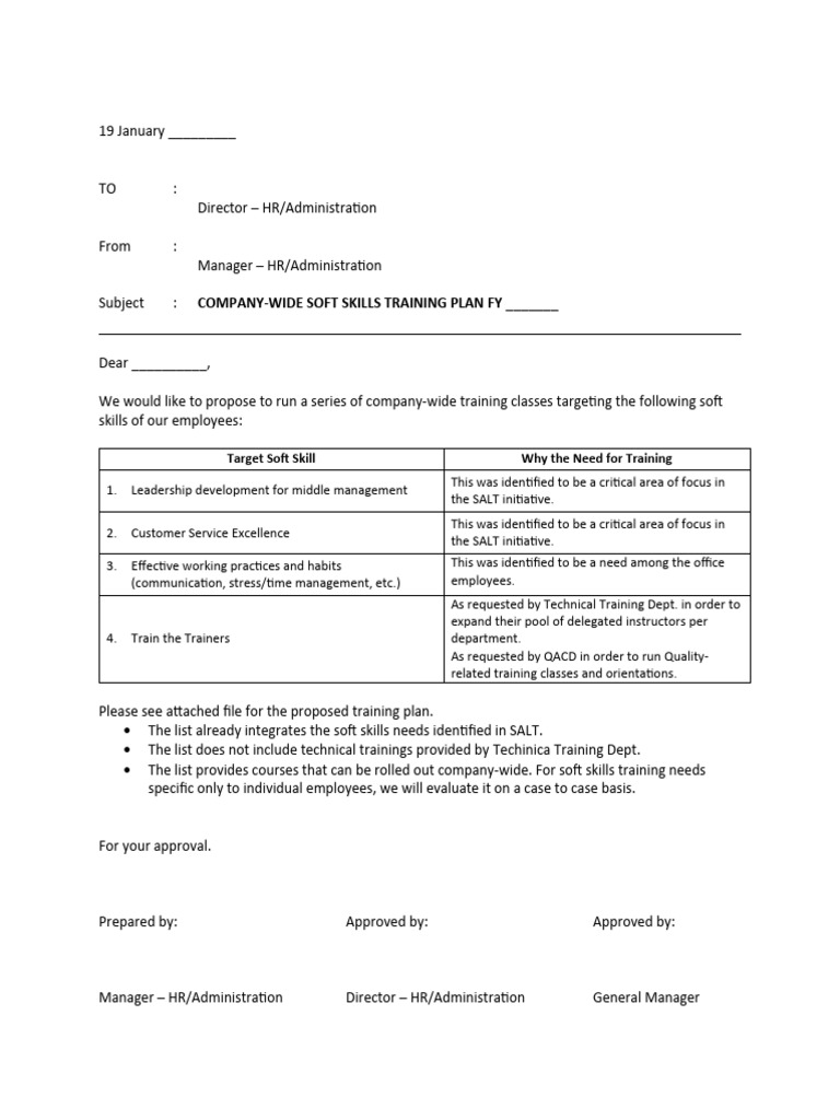 Memo - Soft Skills Training Plan | PDF