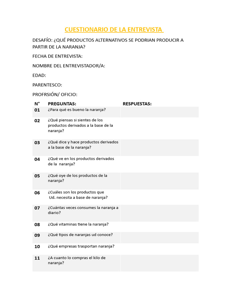 Cuestionario de La Entrevista | PDF