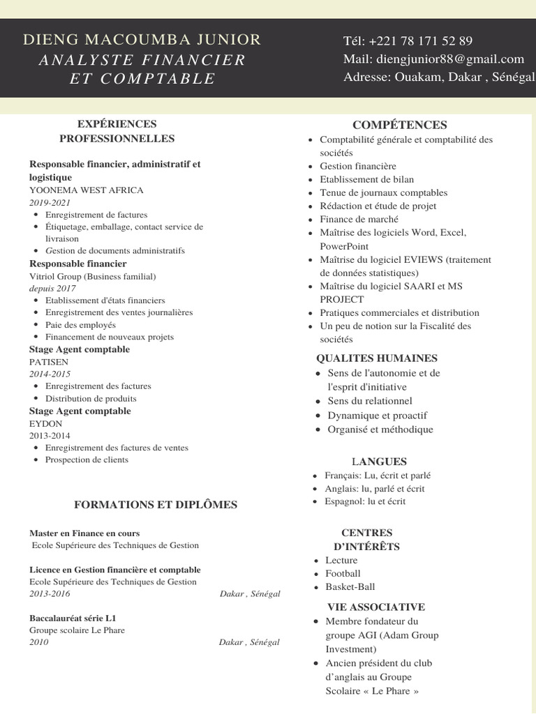 CV Comptable Junior | PDF | Comptabilité | Business