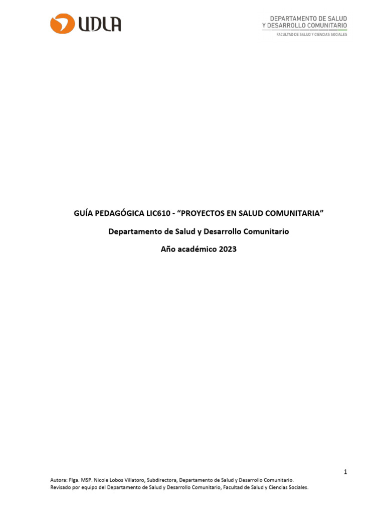 Guia Pedagogica LIC610 Proyectos en Salud Comunitaria v1.7 | PDF ... Guia Pedagogica LIC610 Proyectos en Salud Comunitaria v1.7 | PDF ...