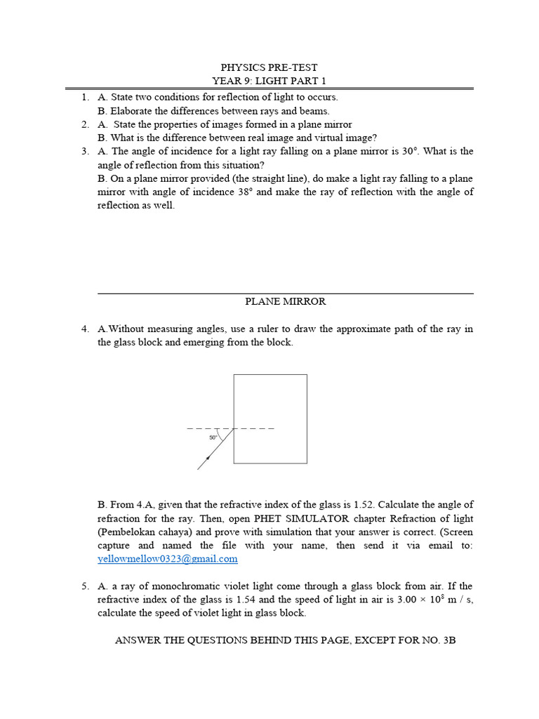 Pre-Test Y9 Light | PDF