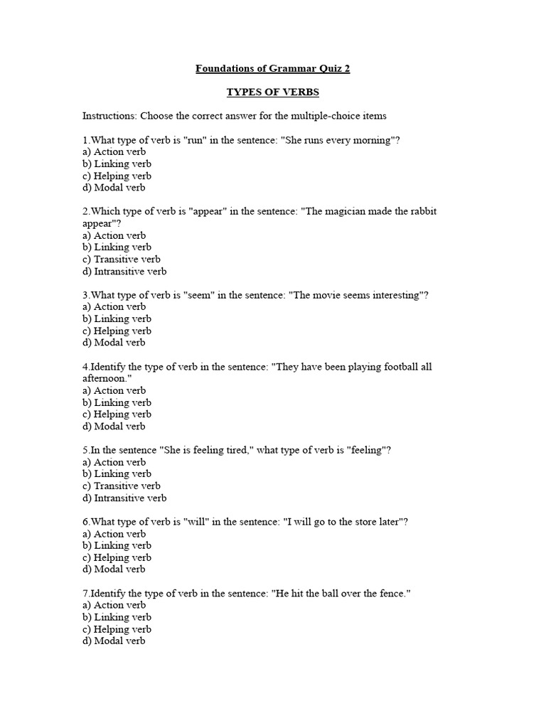 Foundations of Grammar Quiz 2 | PDF | Verb | Comma