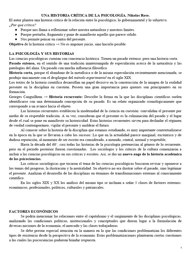 Crítica de la Psicología por Nikolas Rose | PDF | Sicología | Pensamiento