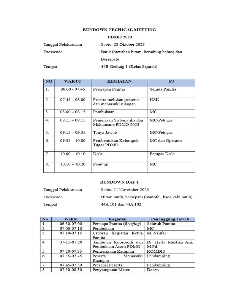 Rundown Lengkap | PDF