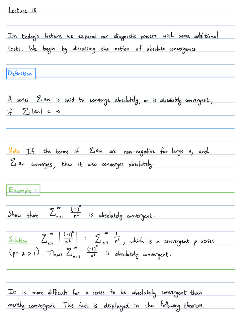 MTHS221 - Note 18 - The Ratio Test, Root Test, and Absolute and ...