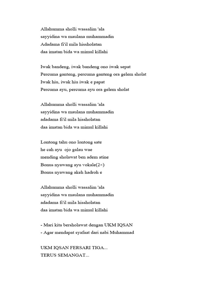 Lirik Sholawat Iwak Bandeng | PDF