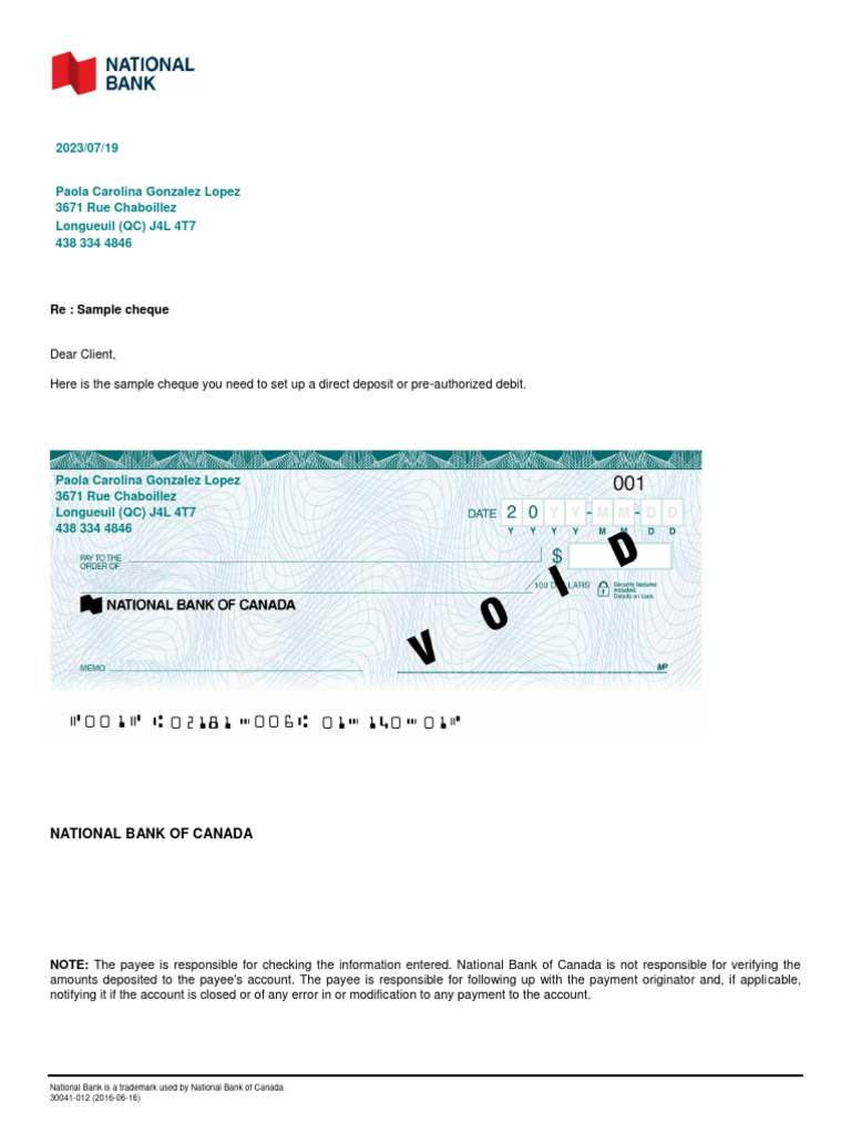 NBC Specimen Cheque | PDF