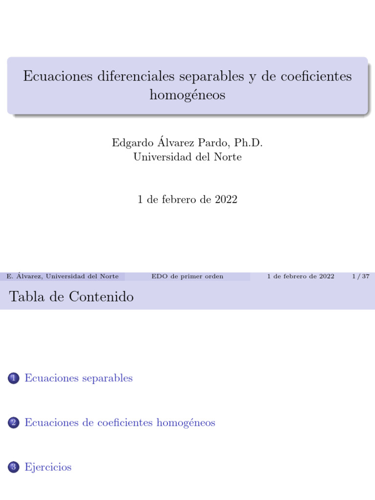 EDO Separables y Homogéneas - Prof | PDF | Ecuaciones | Ecuaciones diferenciales