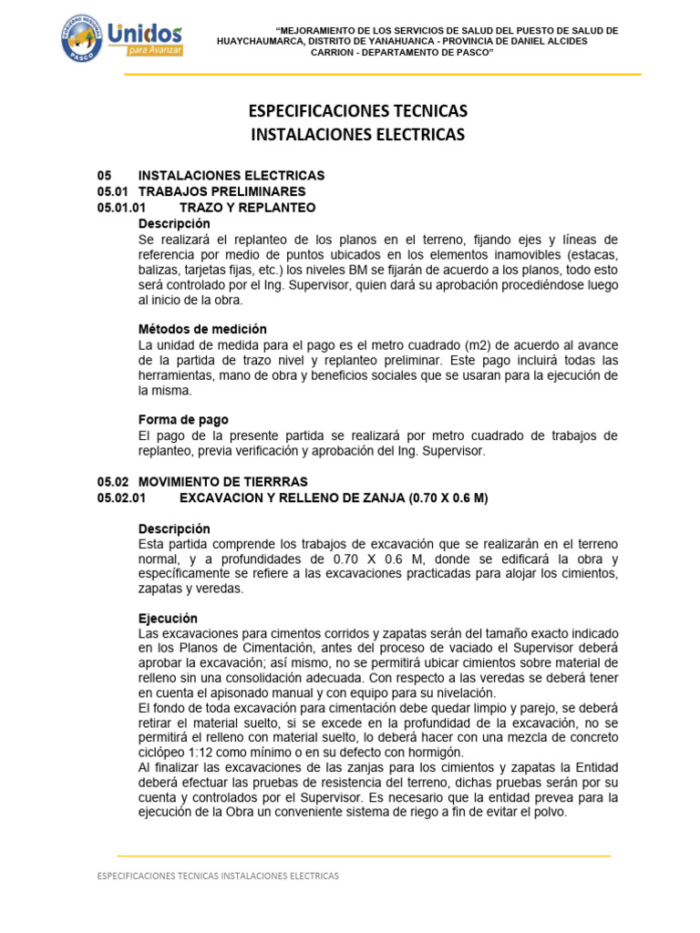 05 Especificaciones Tecnicas Instalaciones Electricas | PDF | Fundación (Ingeniería) | Hormigón