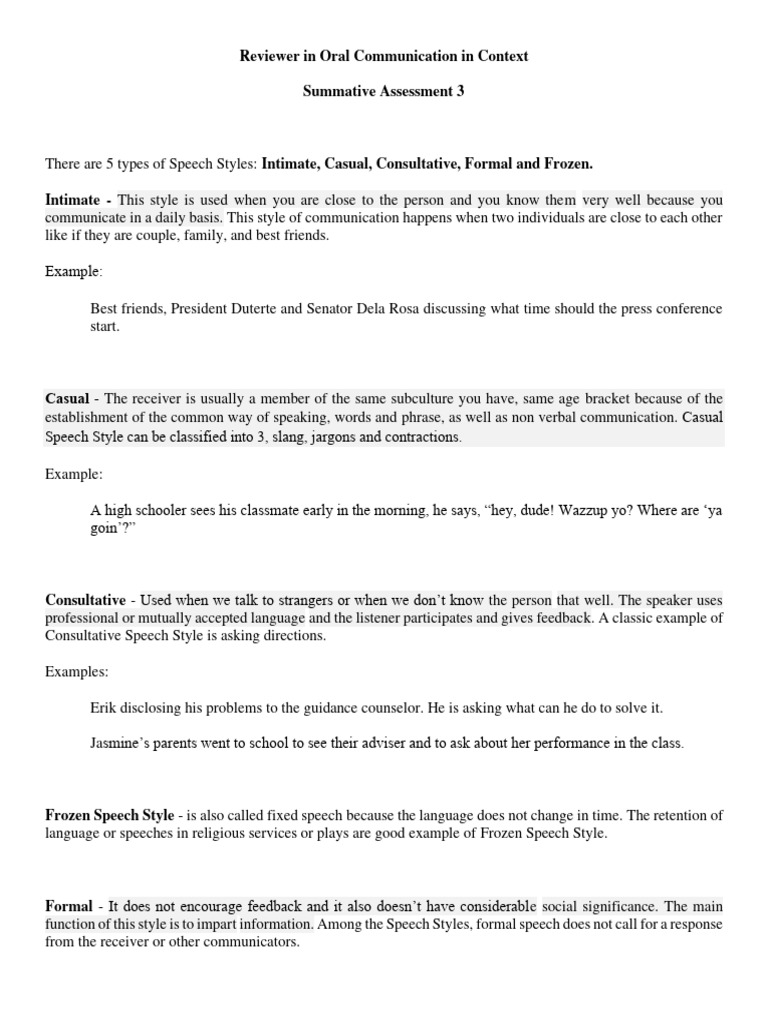 Reviewer in Oral Communication in Context For Summative Assessment 3 | PDF | Human Communication ...