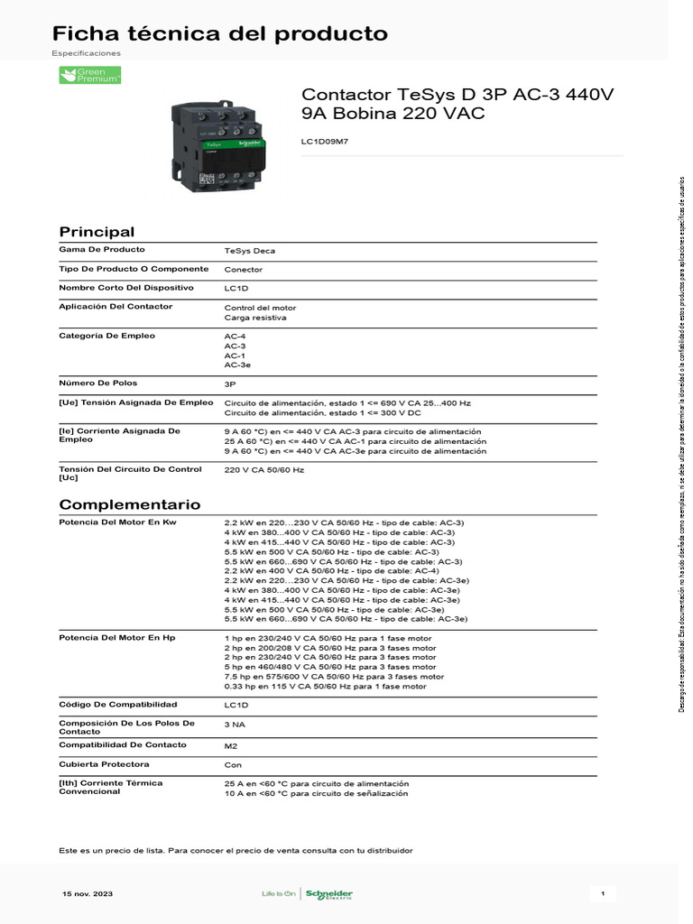 Schneider Electric TeSys-Deca-contactors LC1D09M7 | PDF | Residuos ...