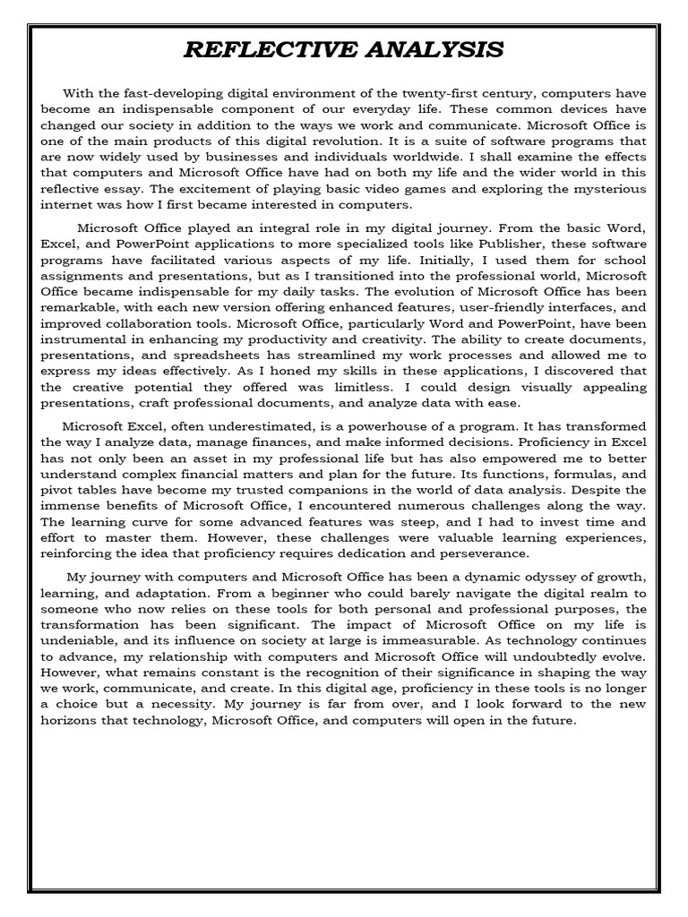 Reflective Analysis | PDF | Microsoft Excel | Microsoft Office