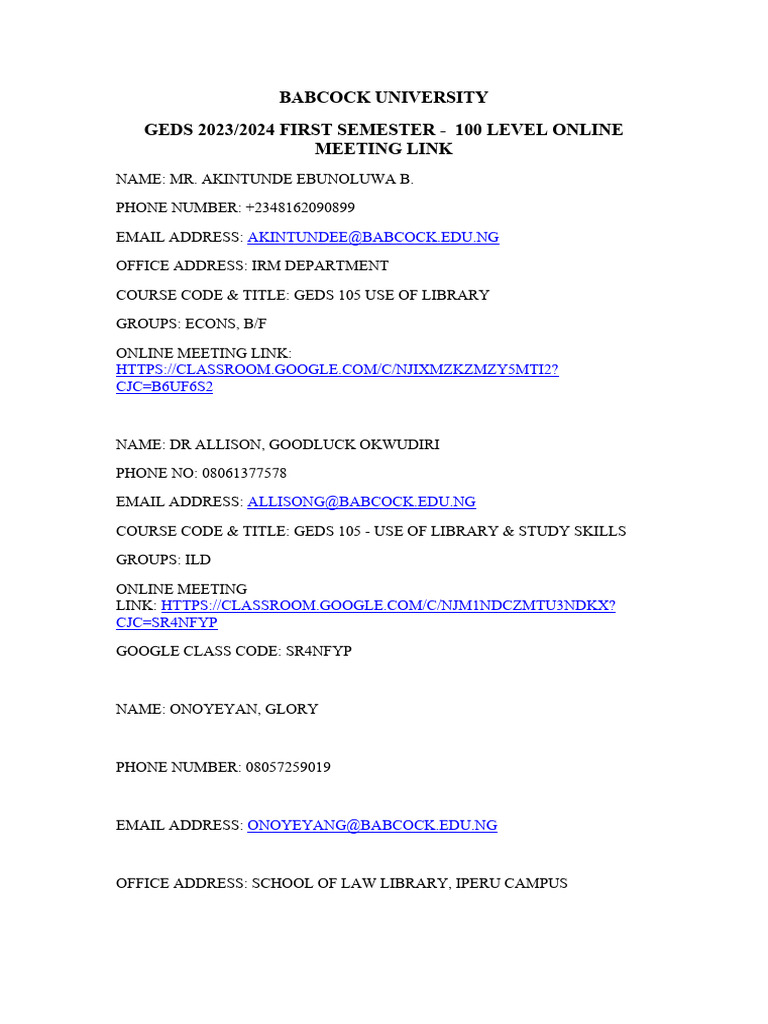100 Level Online Meeting Link-1 | PDF