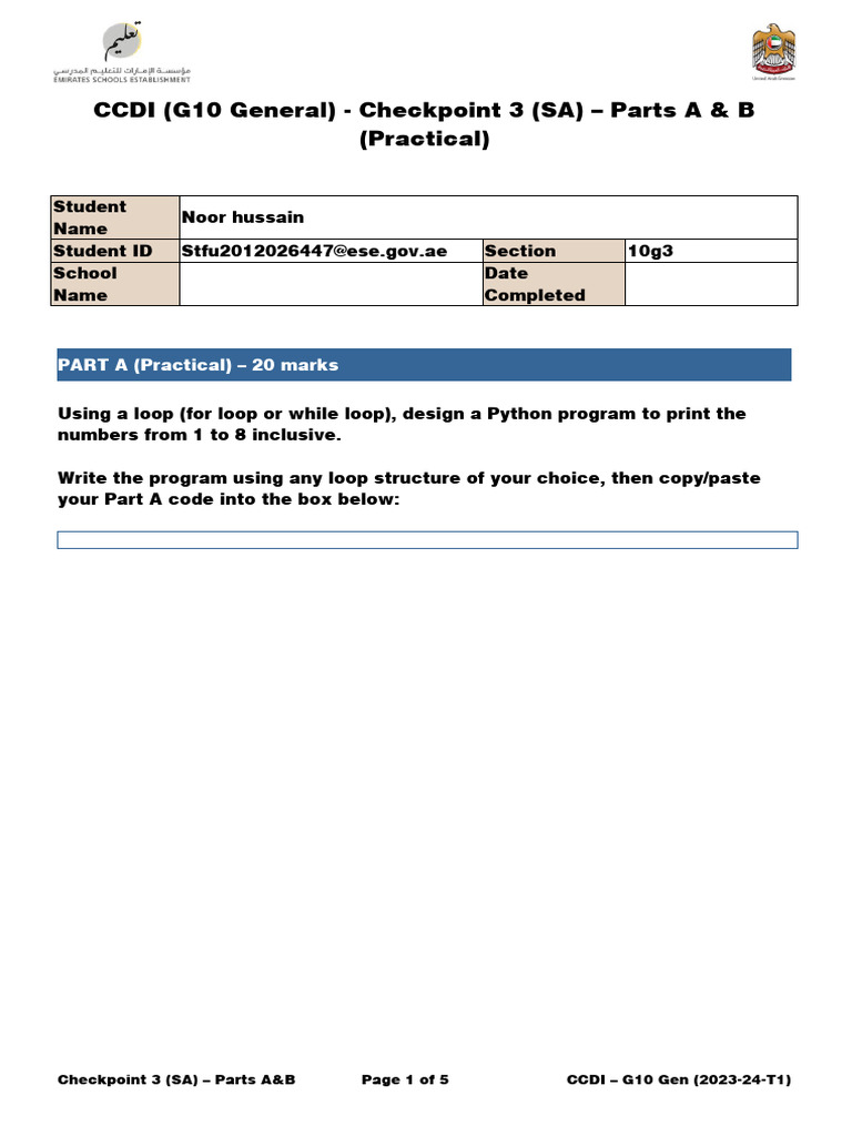 CCDI 23 24 T1 G10 Gen CP3 PartsA&B (Practical) | PDF