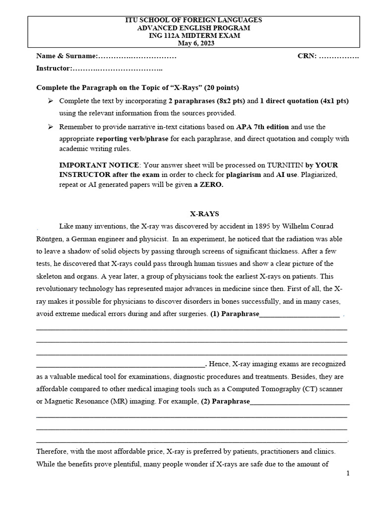 Answer Sheet Spring 2023 - ING112A Midterm Exam Answer Sheet & Turnitin Template | PDF | Medical ...