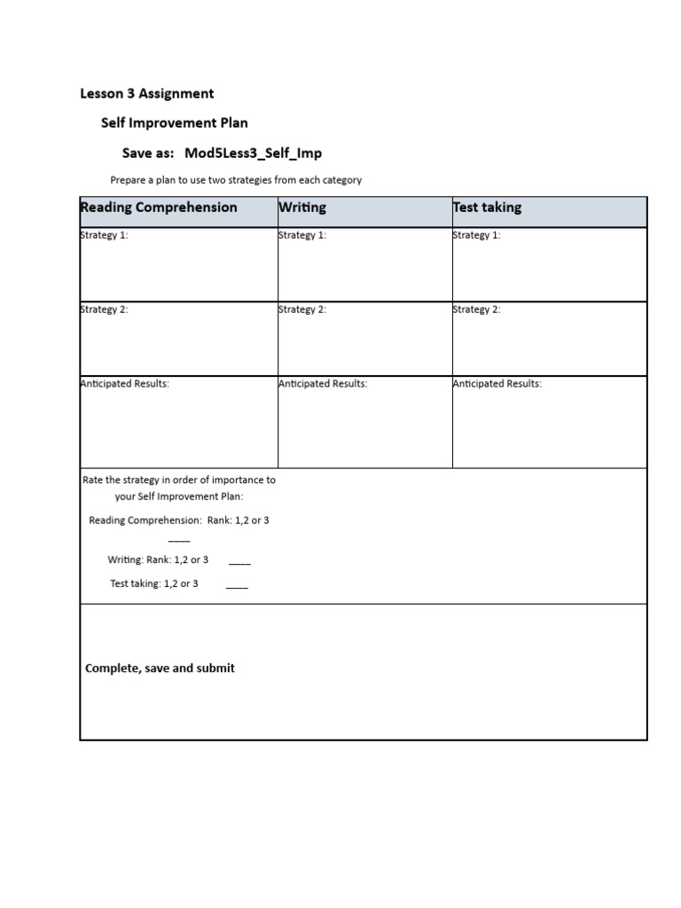 Self Improvement Plan Assignment Guide | PDF | Career & Growth | Self ...