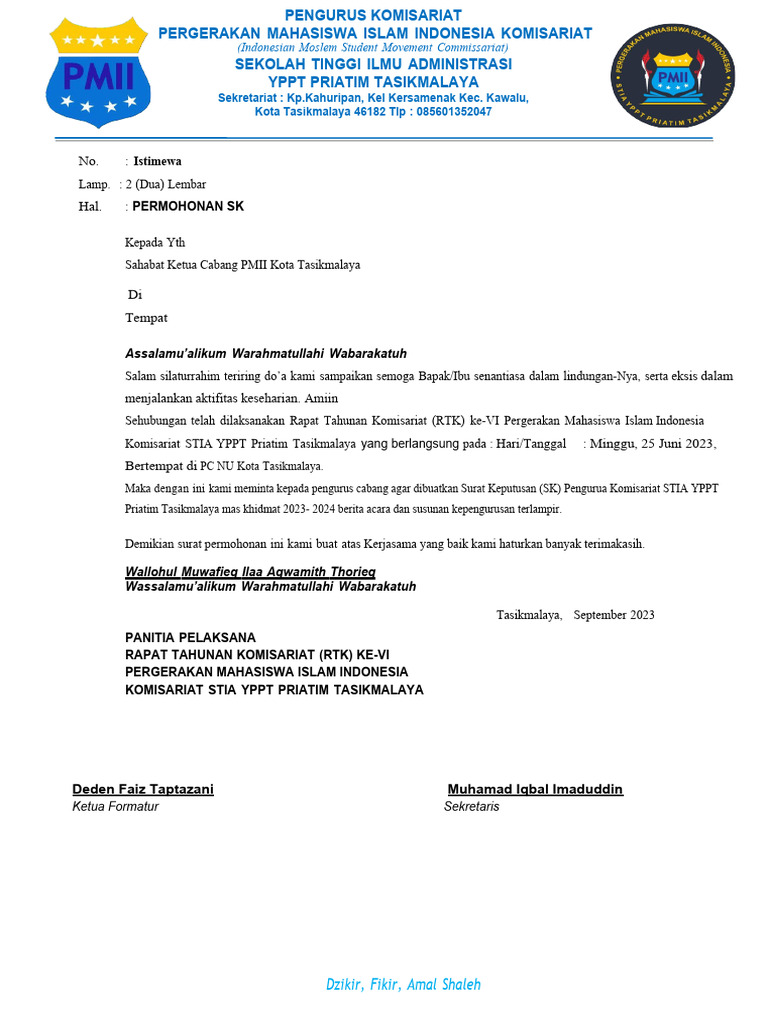 Permohonan SK Pengurus PMII YPPT | PDF | Karier & Perkembangan | Ilmu ...
