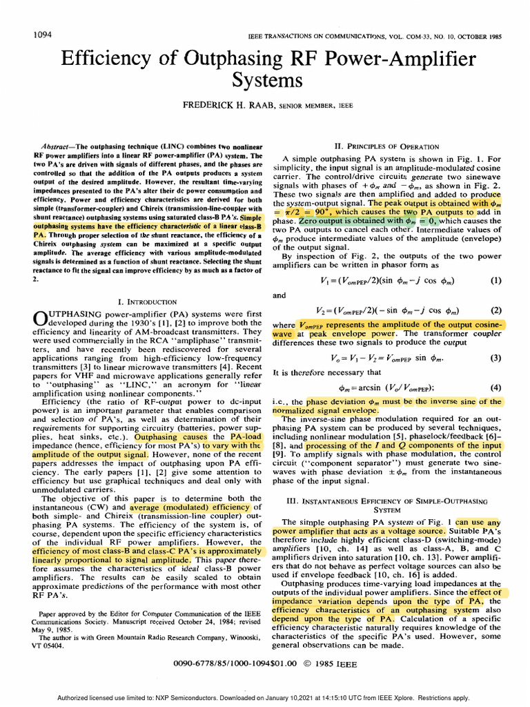 Outphasing PA Raab | PDF | Amplifier | Electronic Engineering