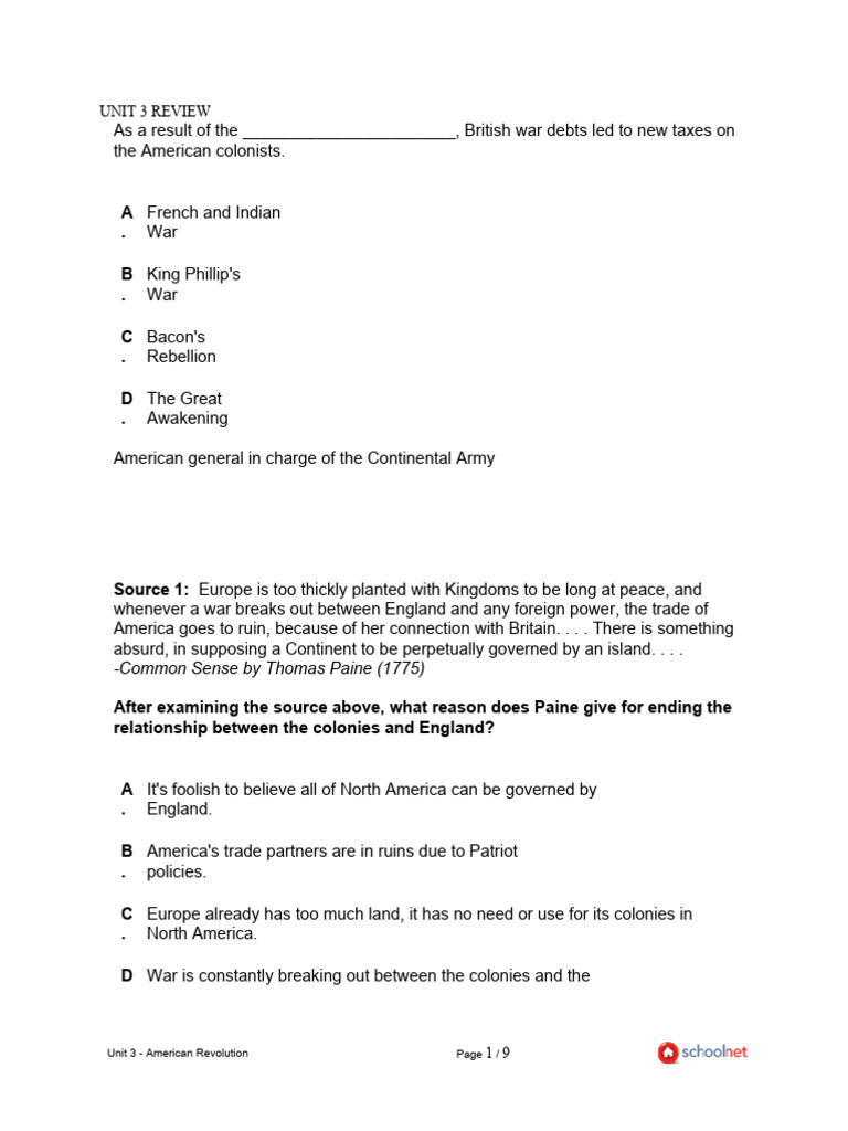 Unit 3 Review Document | PDF | American Revolution | The United States