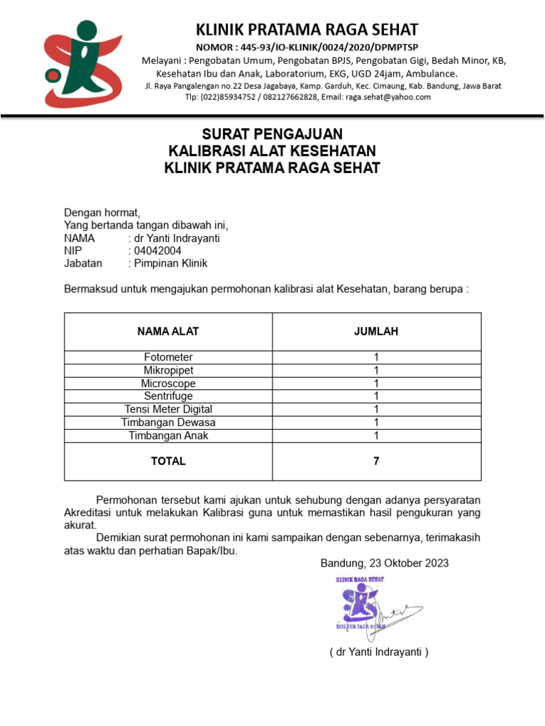 Permohonan Kalibrasi Alat Kesehatan | PDF