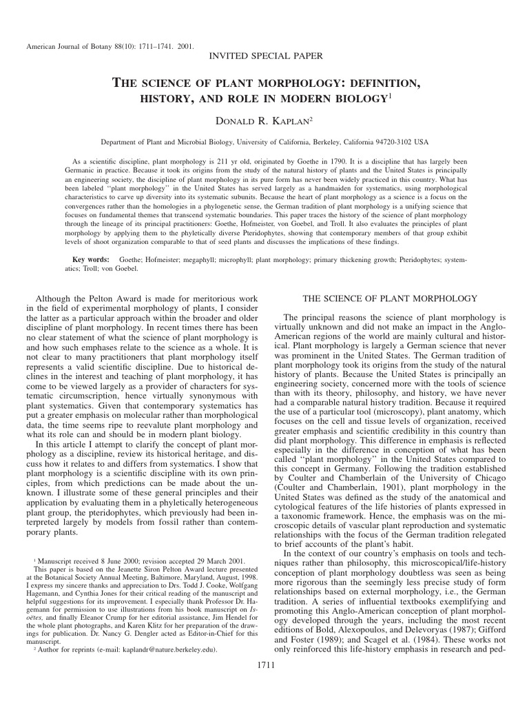 History and Role of Moderm Biology - Kaplan 2001 | PDF | Leaf | Plant Morphology