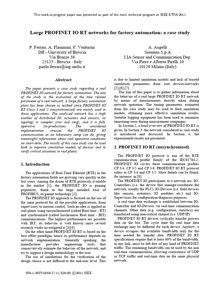 Large - PROFINET IO RT Networks For Factory Automation A Case Study | PDF | Computer Network ...