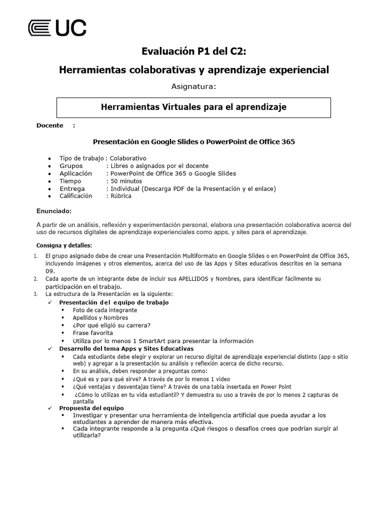 Consigna de La Evaluación P1 Del C2 | PDF | Microsoft PowerPoint ...