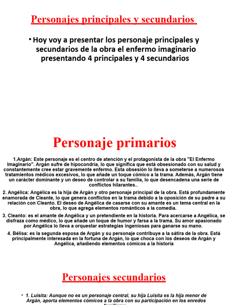 Personajes Principales y Secundarios | PDF