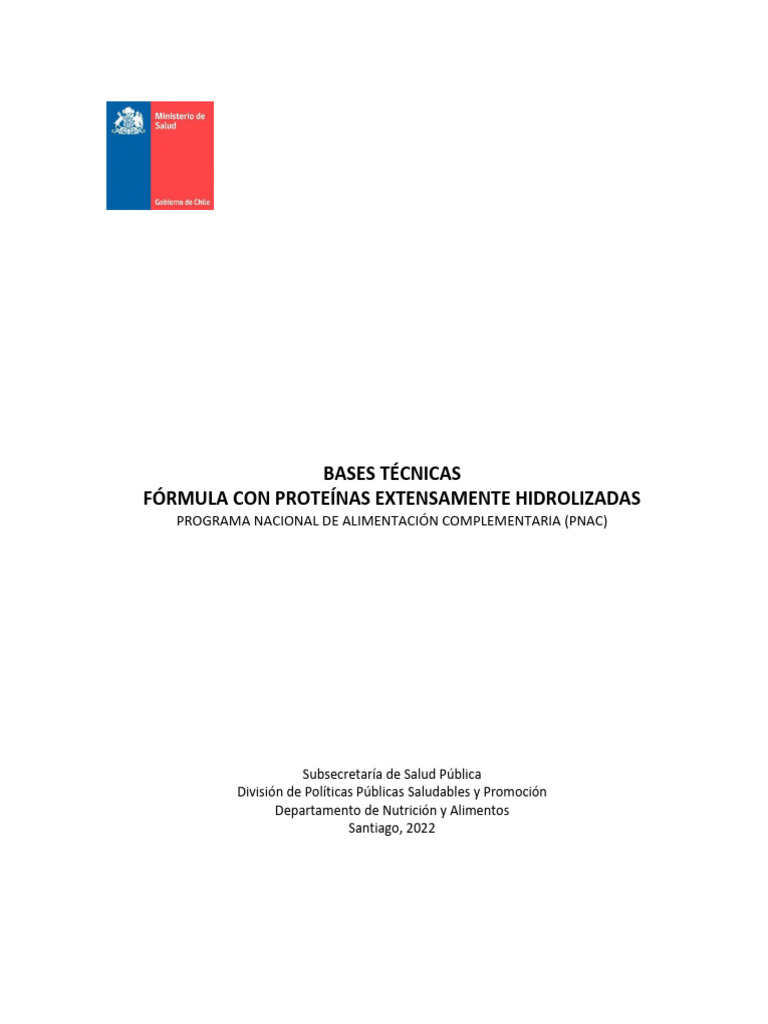 Fórmula Extensamente Hidrolizada PNAC | PDF | Nutrición | Dieta y nutrición
