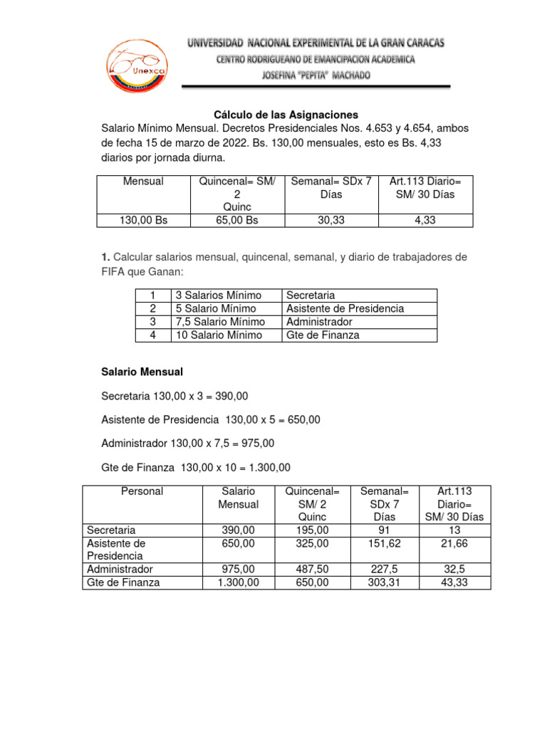 Calculo de Asignaciones | PDF | Relaciones laborales | Planificación ...