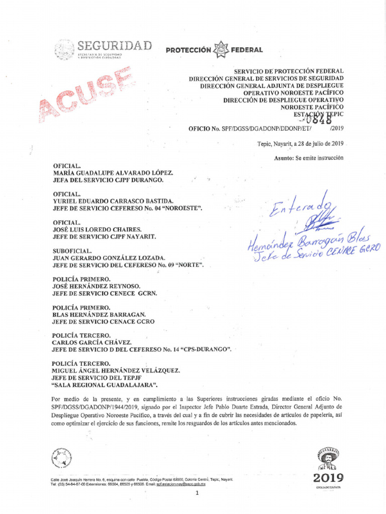 Acuse 0848-2019 y Tarjeta Informativa 0136 | PDF