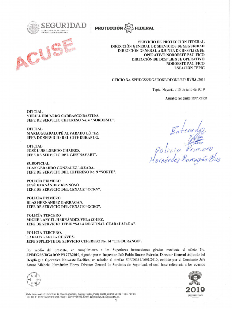 Acuse de Enterado Oficio 0783 | PDF