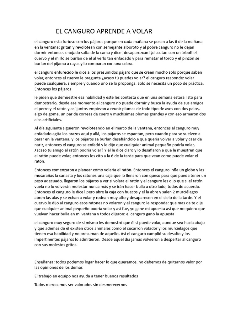 El Canguro Aprende A Volar | PDF | Aves