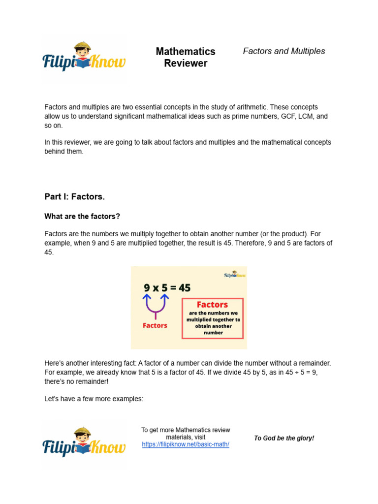 Factors and Multiples Reviewer | Download Free PDF | Multiplication ...